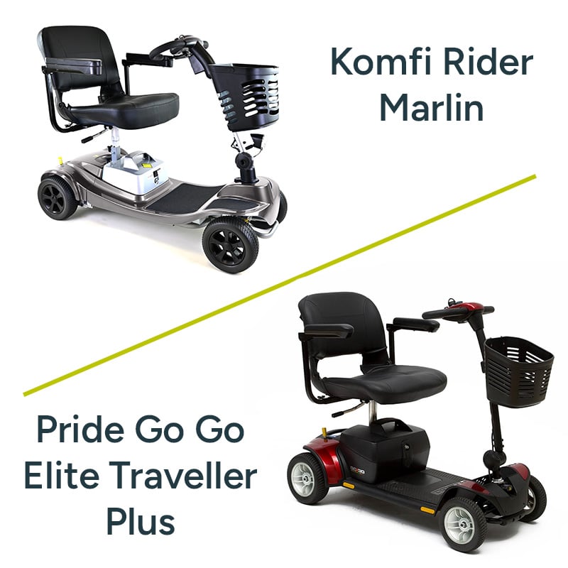 KomfiRider Marlin vs Pride Go Go Elite Traveller Plus Mobility Scooters